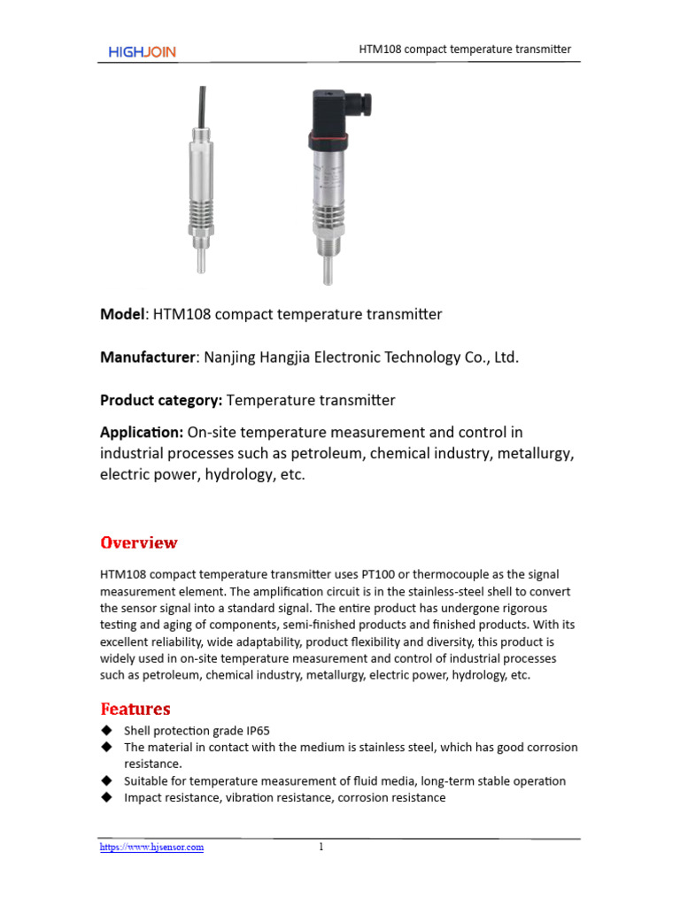 HTM108 Compact Temperature Transmitter - HIGHJOIN (2024-08-17 00 - 34 ...