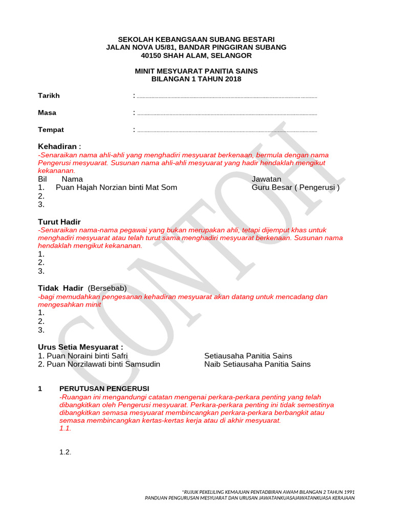 Contoh Format Minit Mesyuarat | PDF