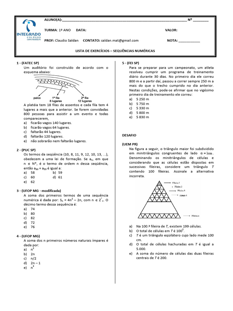 M1 - Lista de Exercícios I - Seq Num | PDF