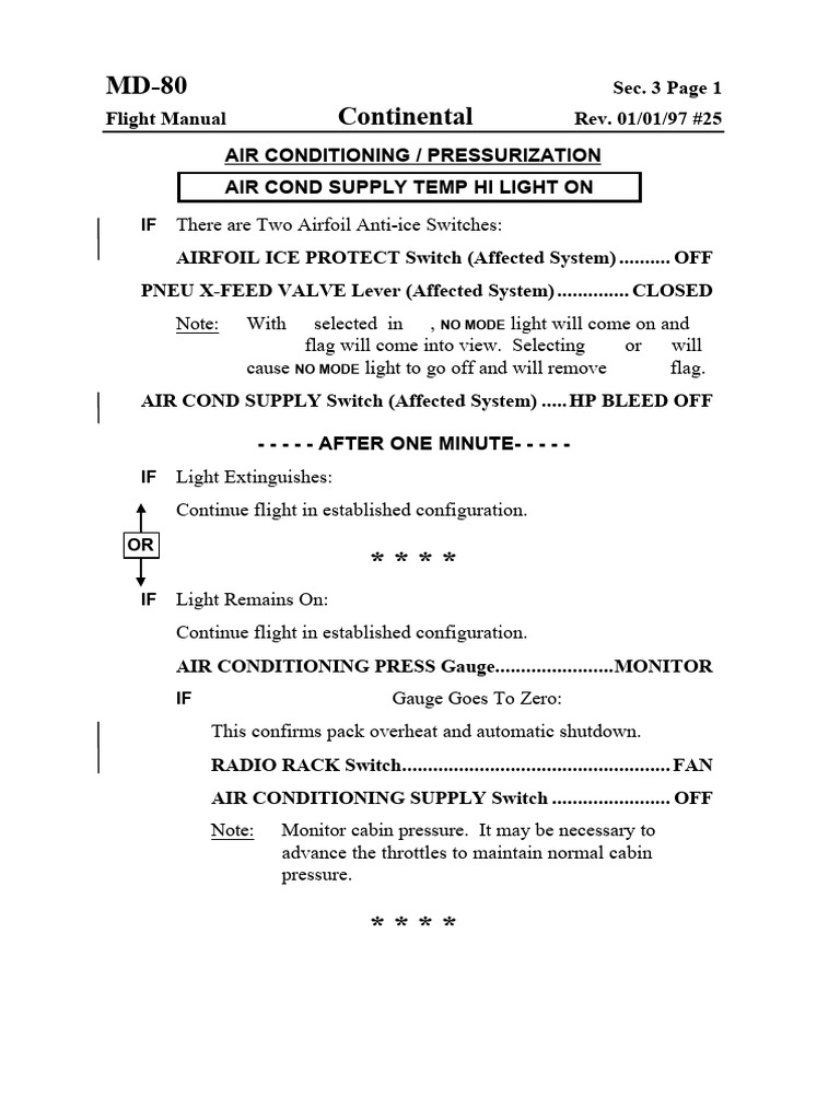 Air Cond Supply Temp Hi Light On - MD80 | PDF