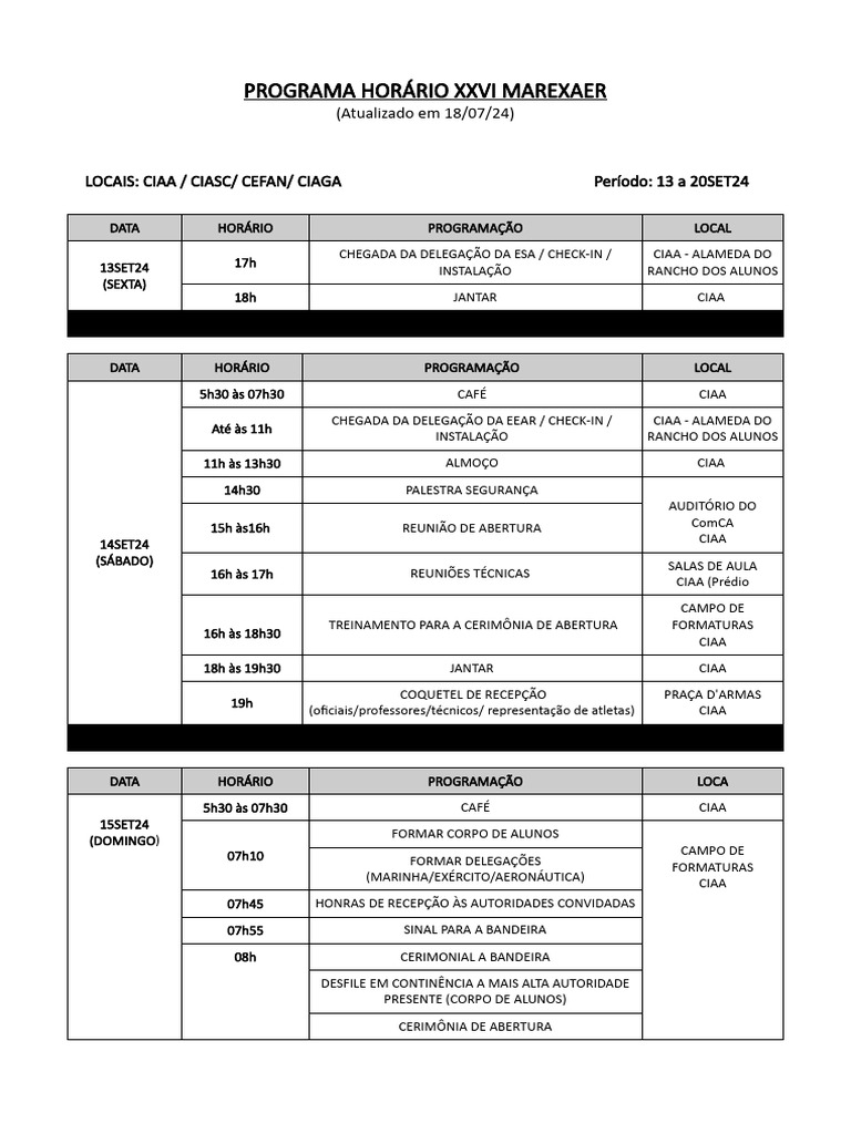 Prévia Programa Horário Das Modalidades Marexaer 2024 - Alt 4 18jul 2024 | PDF