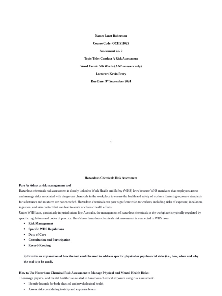 Assessment 2 (OCHS11025) | PDF