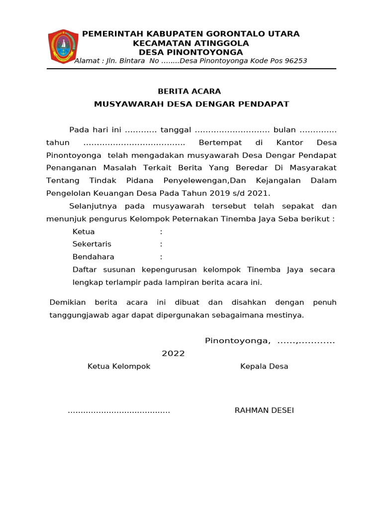 Berita Acara Musdes | PDF
