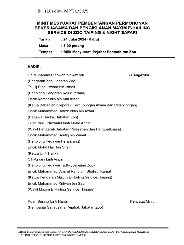 Contoh Minit Mesyuarat | PDF