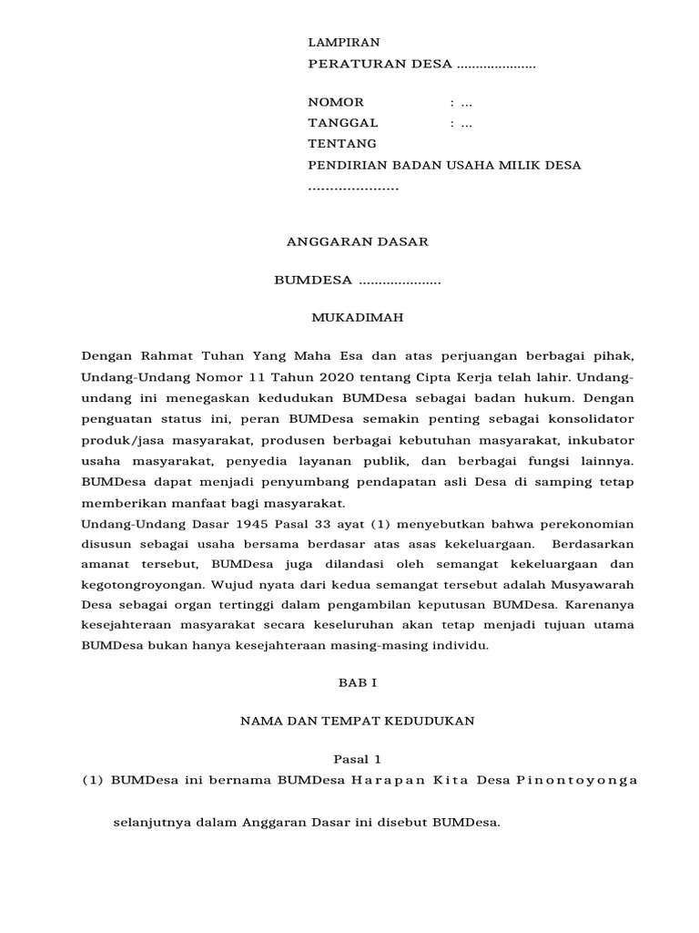 Lampiran PERDES AD BUMDesa | PDF