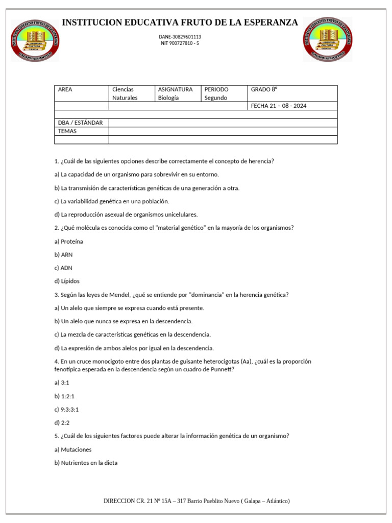 Guía Actividades 8° Grado | PDF