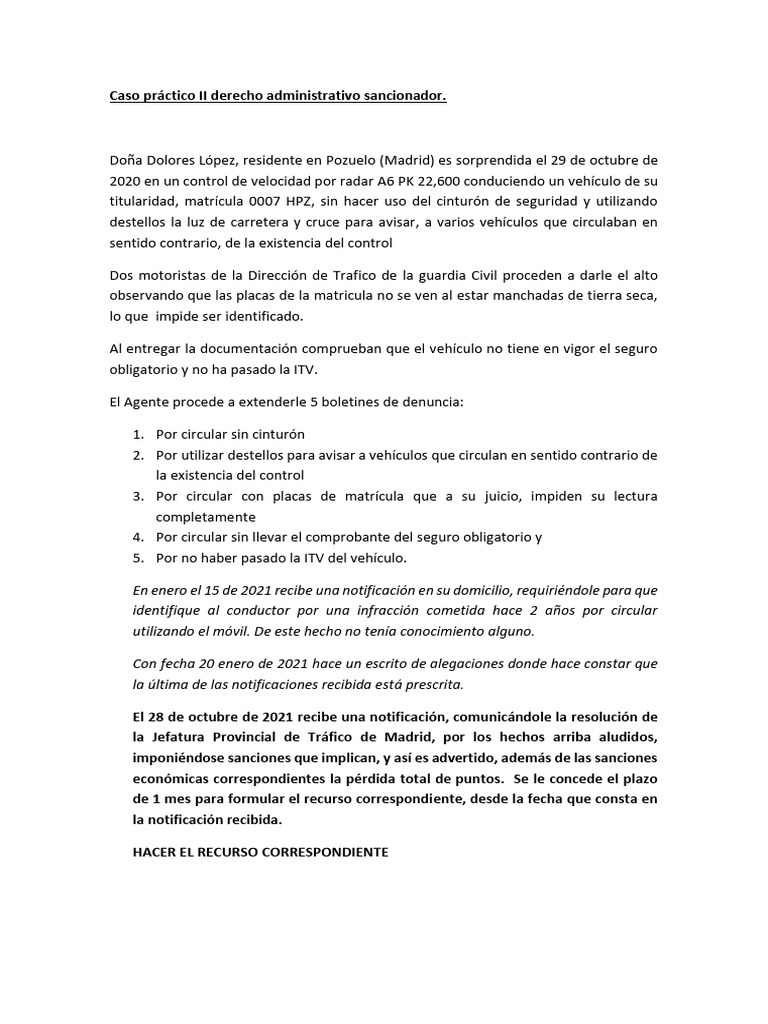 Caso Práctico Derecho Sancionador Trafico MULTAS 2 | PDF