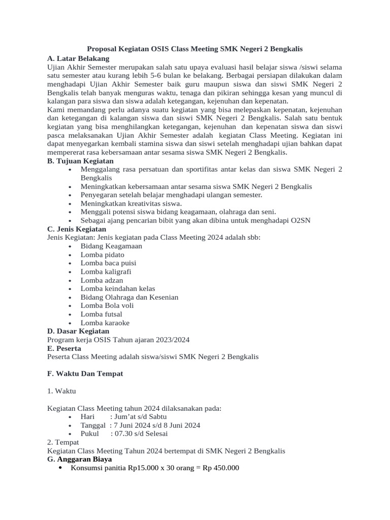 Proposal Class Meeting 2024 | PDF