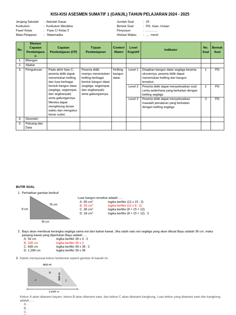 Contoh Kisi-Kisi Asesmen Sumatif | PDF