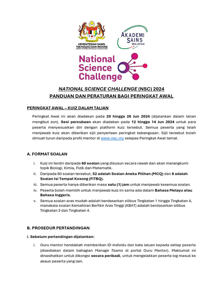 NSC 2024_Panduan Peringkat Awal (BM) | PDF