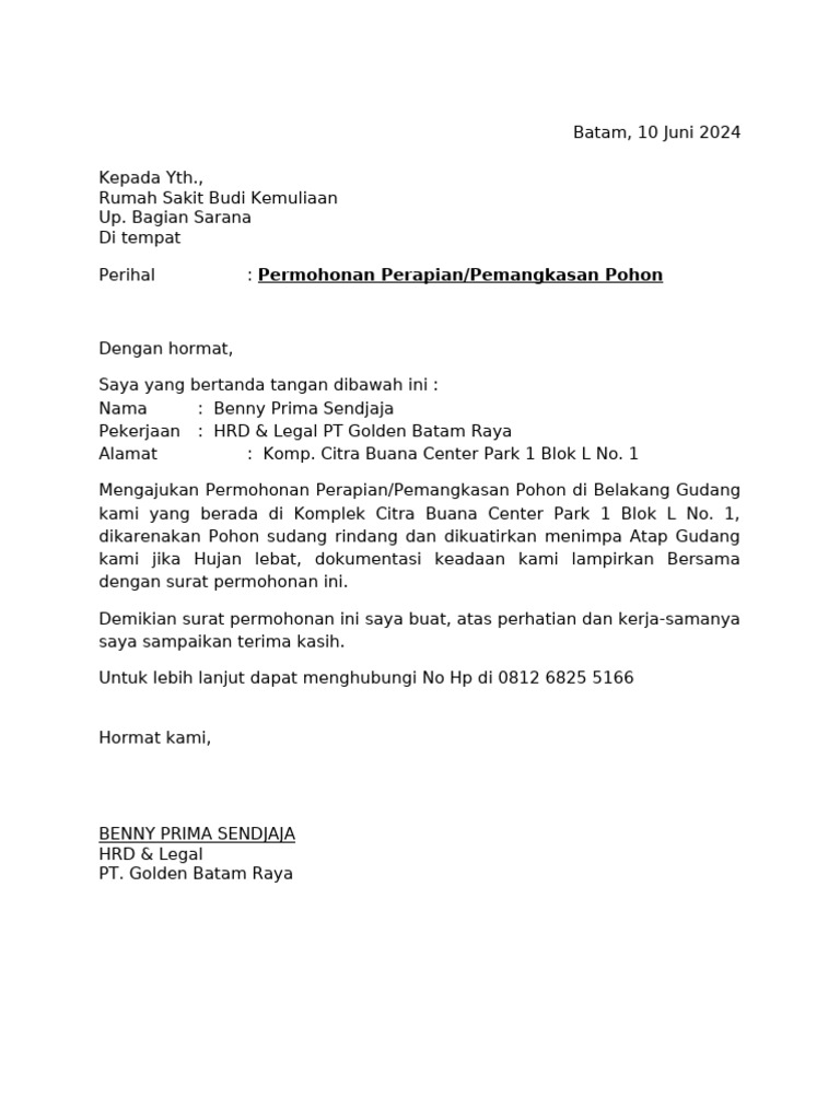 Permohonan Pemangkasan Pohon | PDF Permohonan Pemangkasan Pohon | PDF