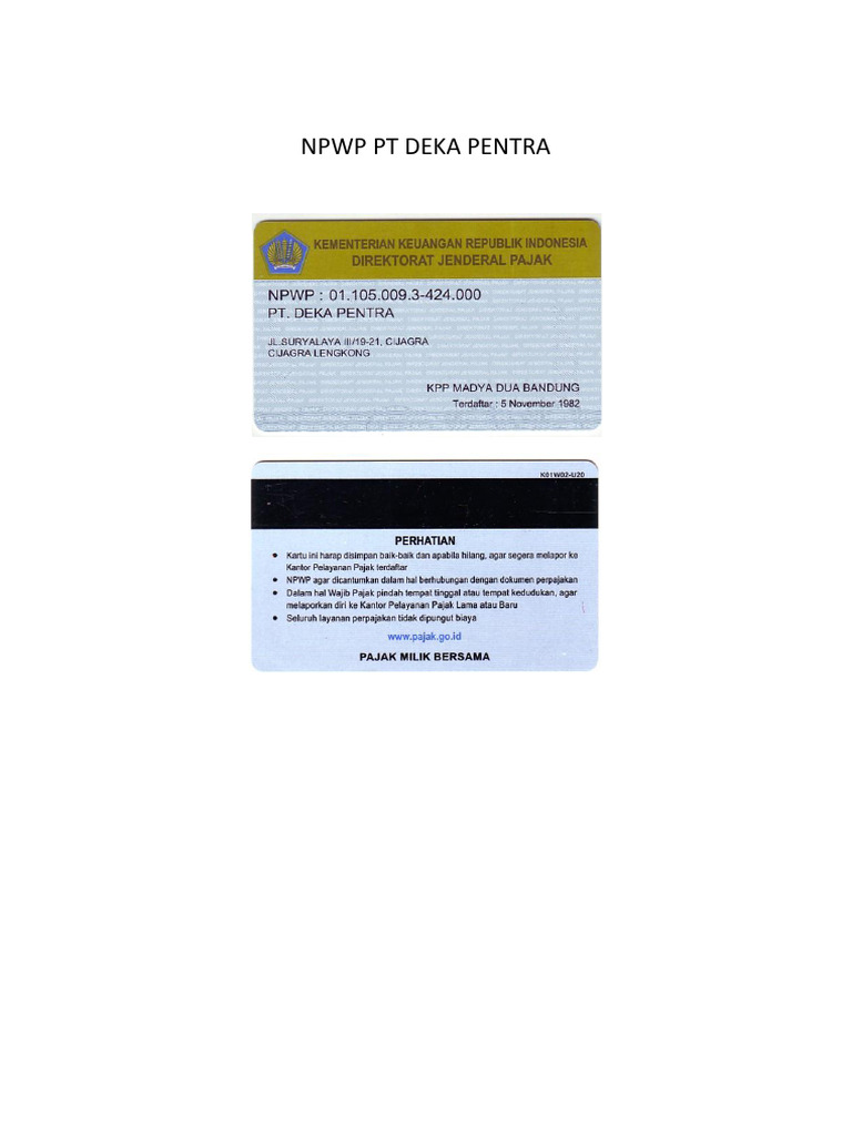 NPWP PT Deka Pentra | PDF