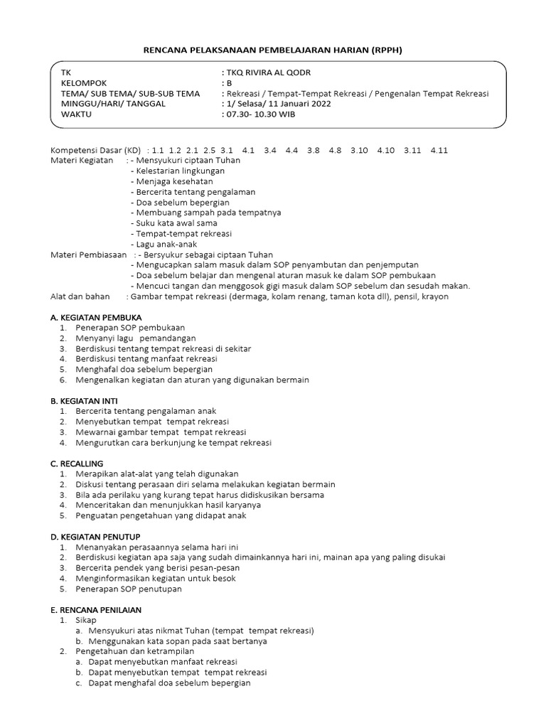 3.1.3 RPPH (Rencana Pelaksanaan Pembelajaran Harian) | PDF