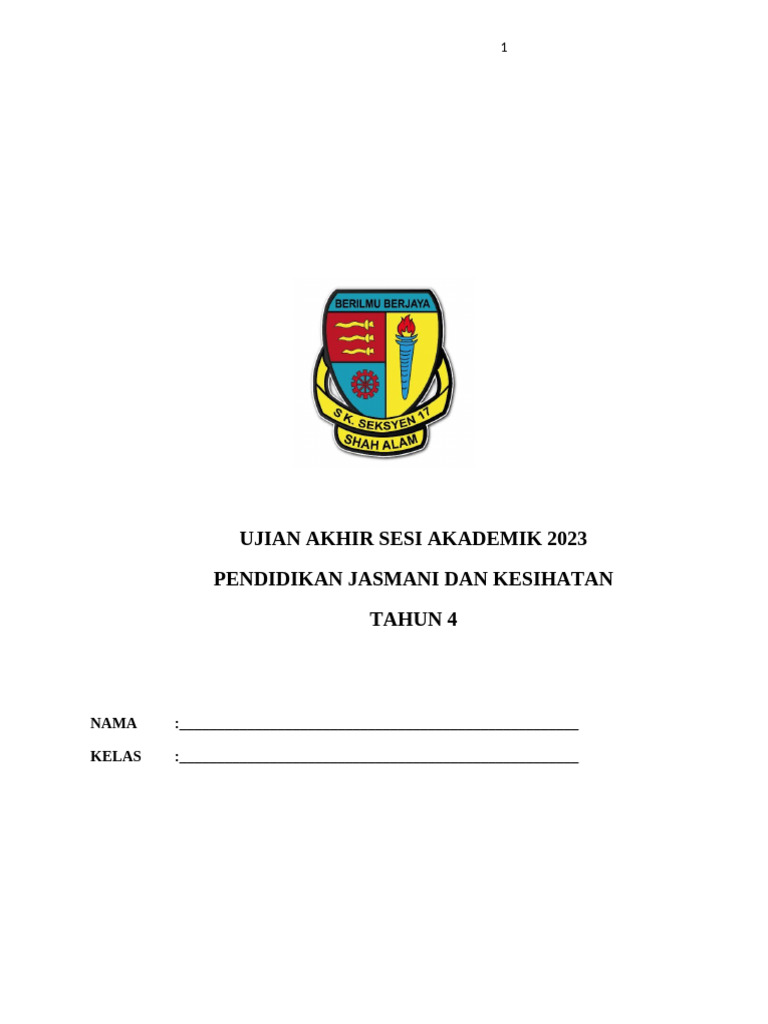 Soalan PJK Tahun 4 | PDF