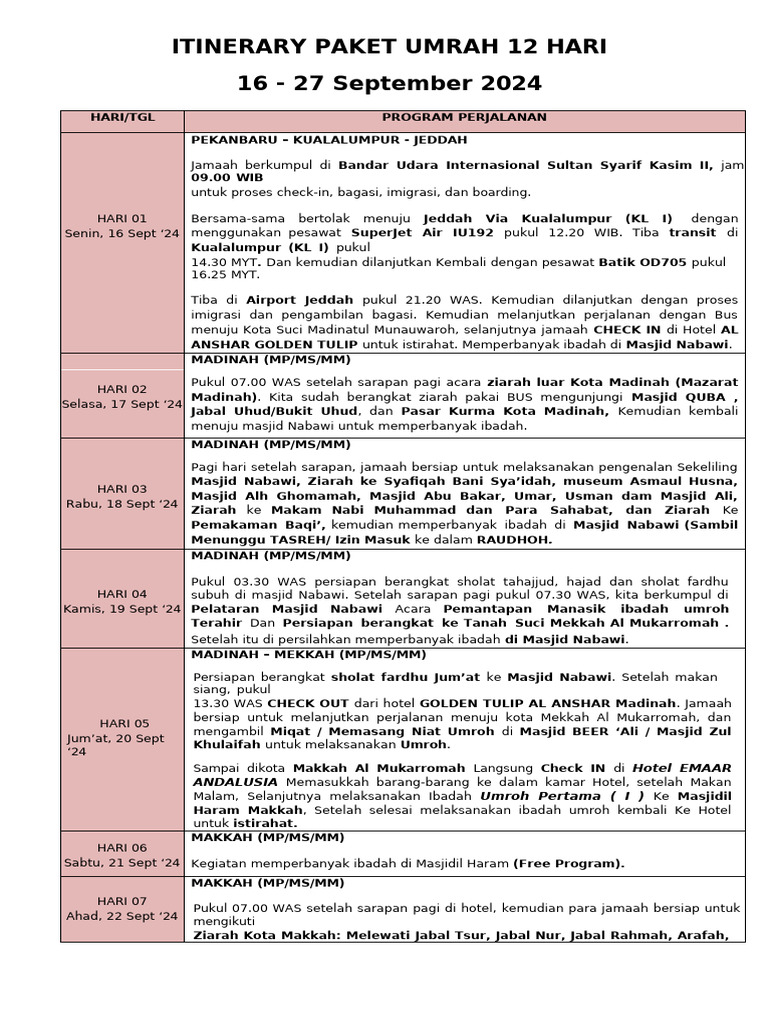 ITINERARY UMRAH 12D 12AGUSTUS To CORDOVA | PDF