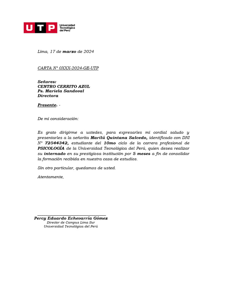 Modelo Carta Internado | PDF