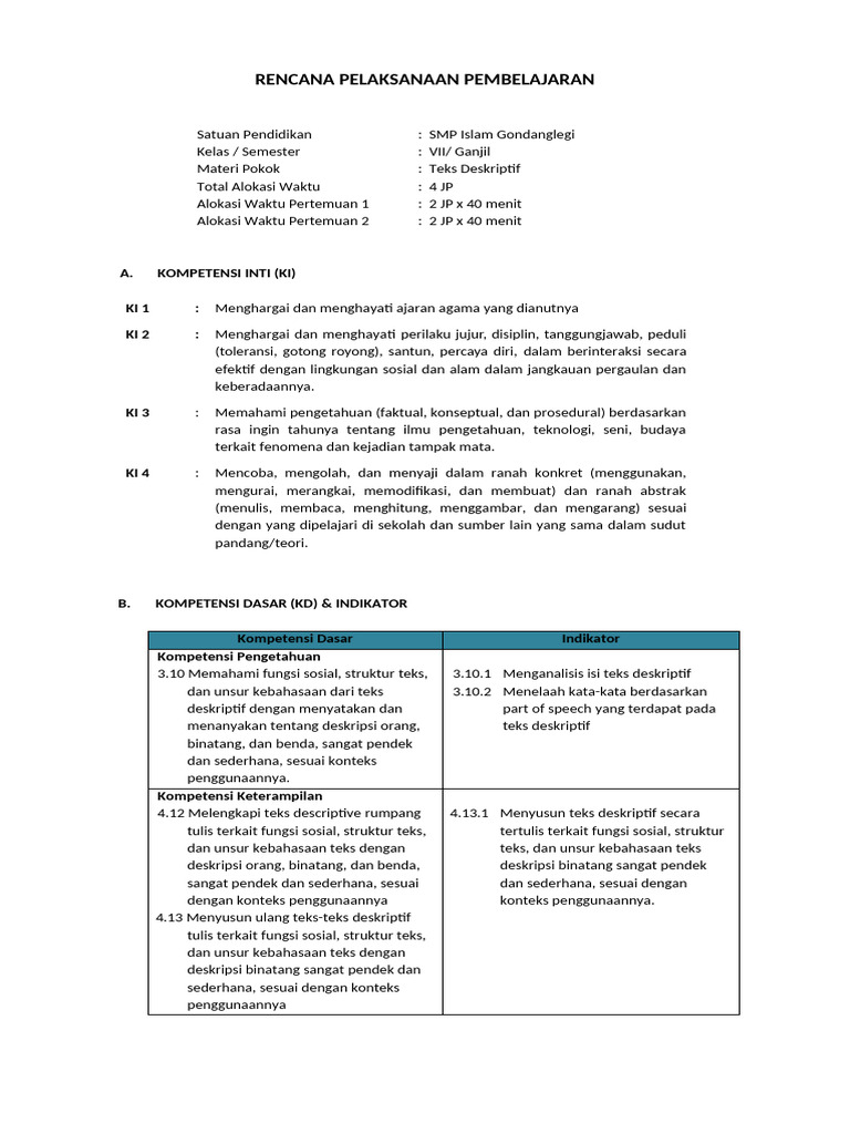 RPP Descriptive Text | PDF