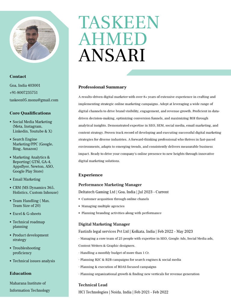 Taskeen Ahmed Ansari - Resume | PDF