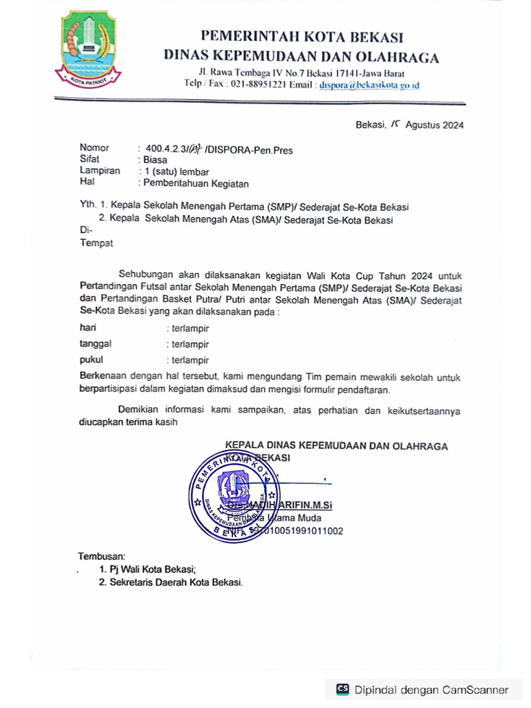 Surat Walikota Cup 2024 | PDF