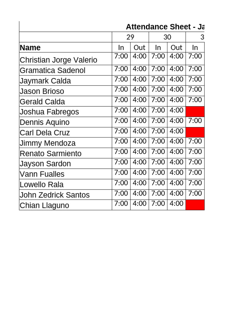 Attendance Sheet | PDF