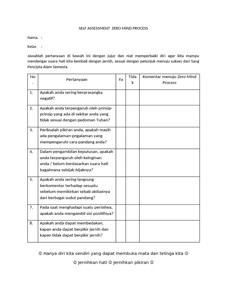 Self Assessment Zero Mind Process | PDF