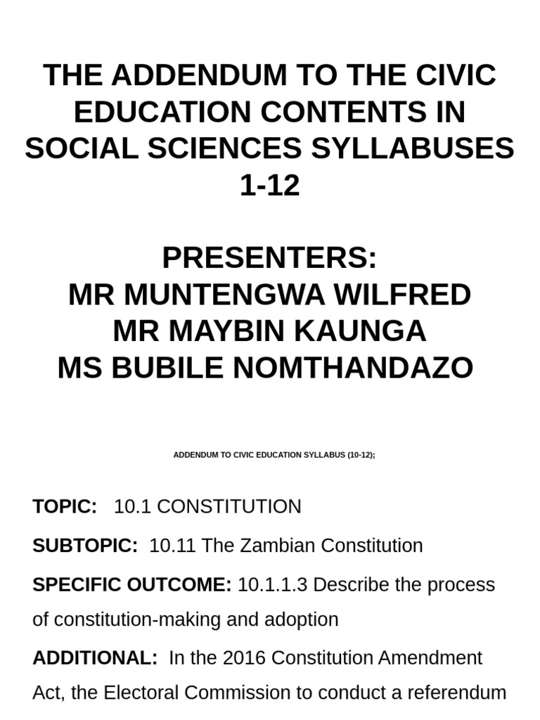 Civic Education Syllabus Addendum 10-12 | PDF | Citizenship | Politics