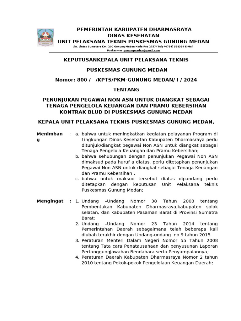 SK Tenaga KONTRAK BLUD | PDF