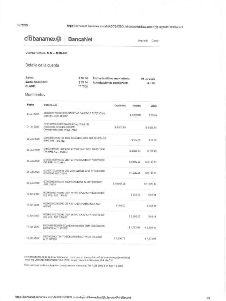 Ejemplo Movimientos en PDF Bancanet | PDF