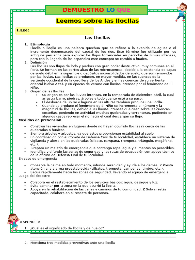 REFORZAMAMIENTO - COMUNICACIÓN - LEEMOS SOBRE LAS LLOCLLAS | PDF