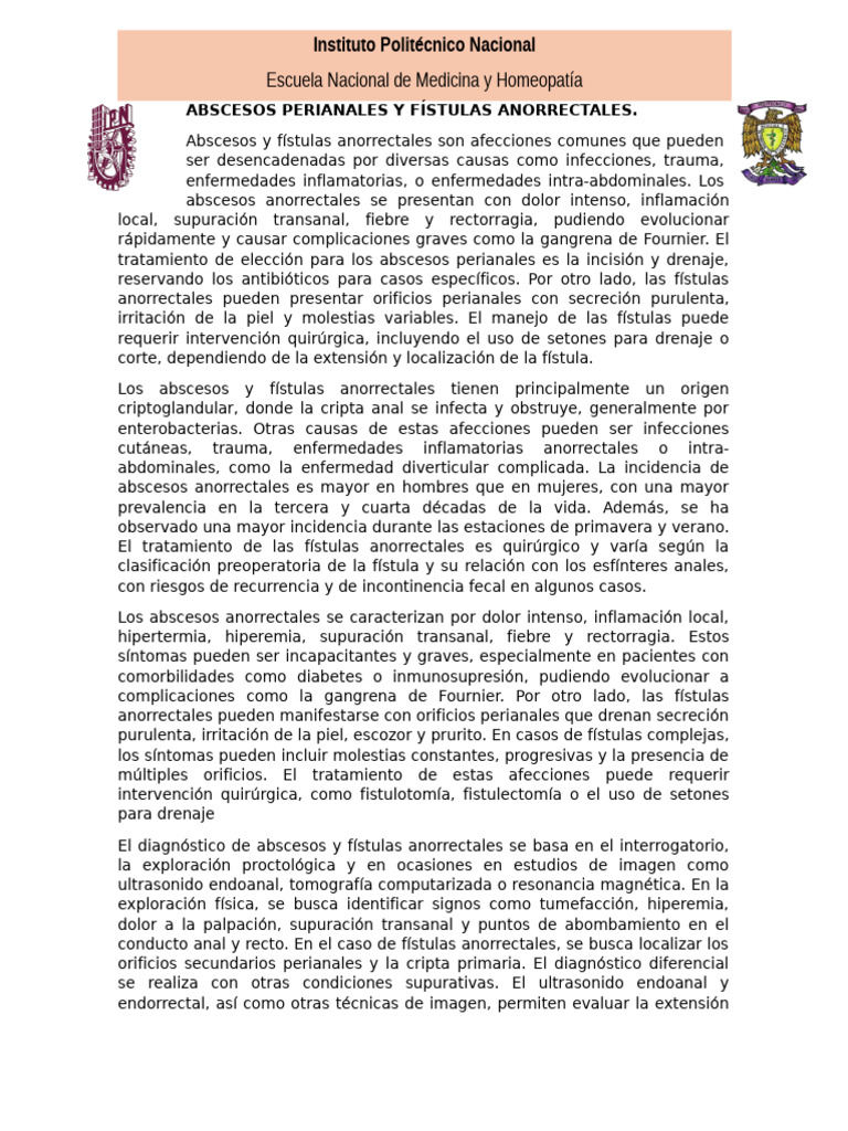 Abscesos Perianales y Fístulas Anorrectales | PDF