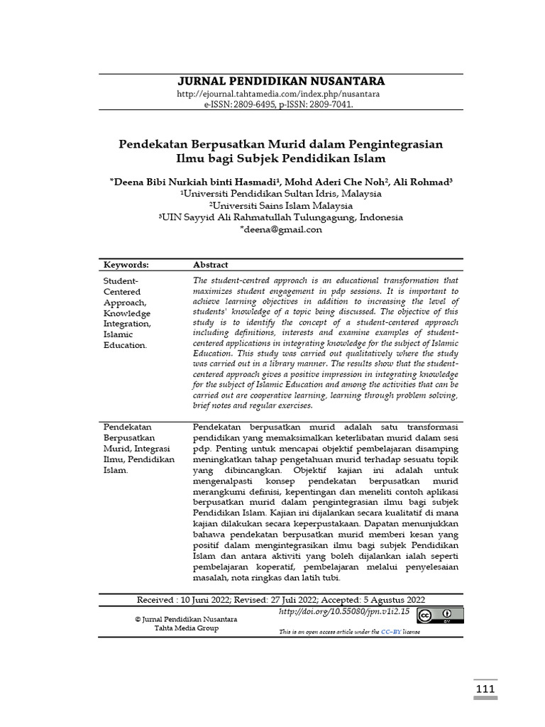 Pendekatan Berpusatkan Murid Dalam Pengintegrasian Ilmu Bagi Subjek Pendidikan Islam | PDF