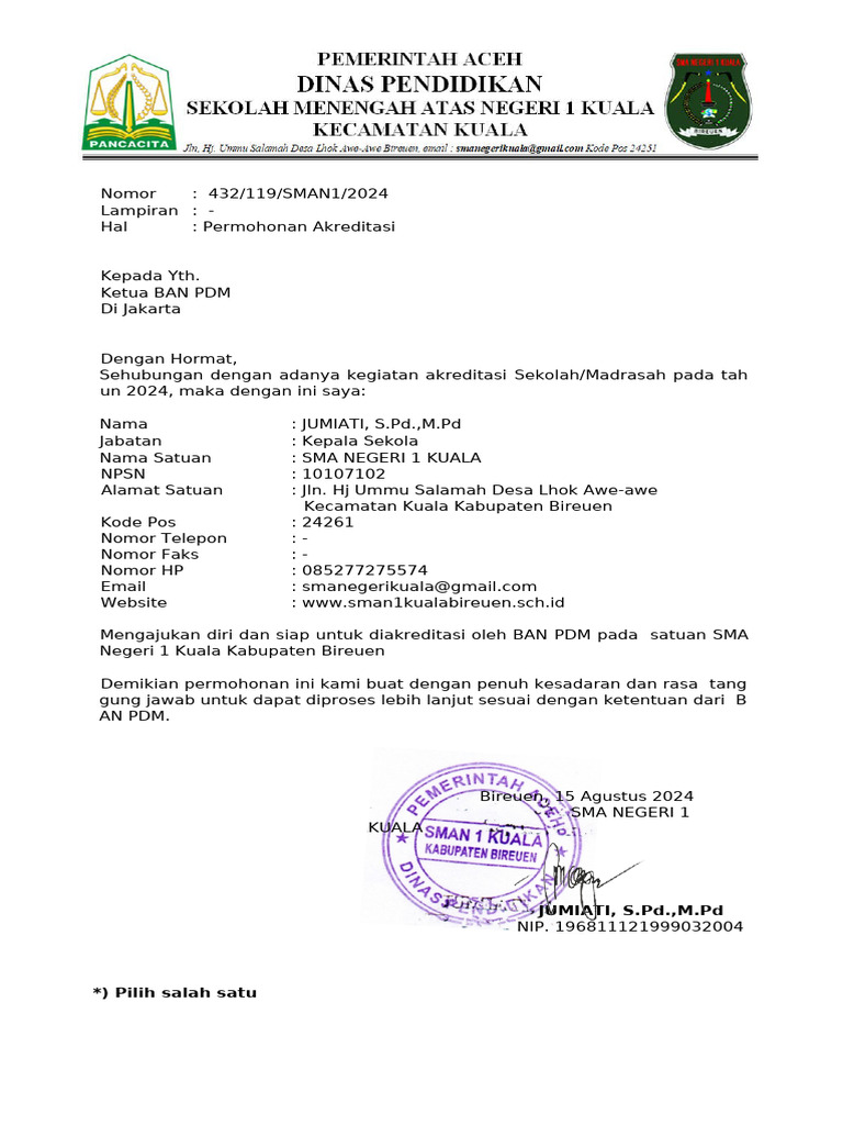 Contoh Format Surat Ajuan Akreditasi Dasmen (Ok) | PDF
