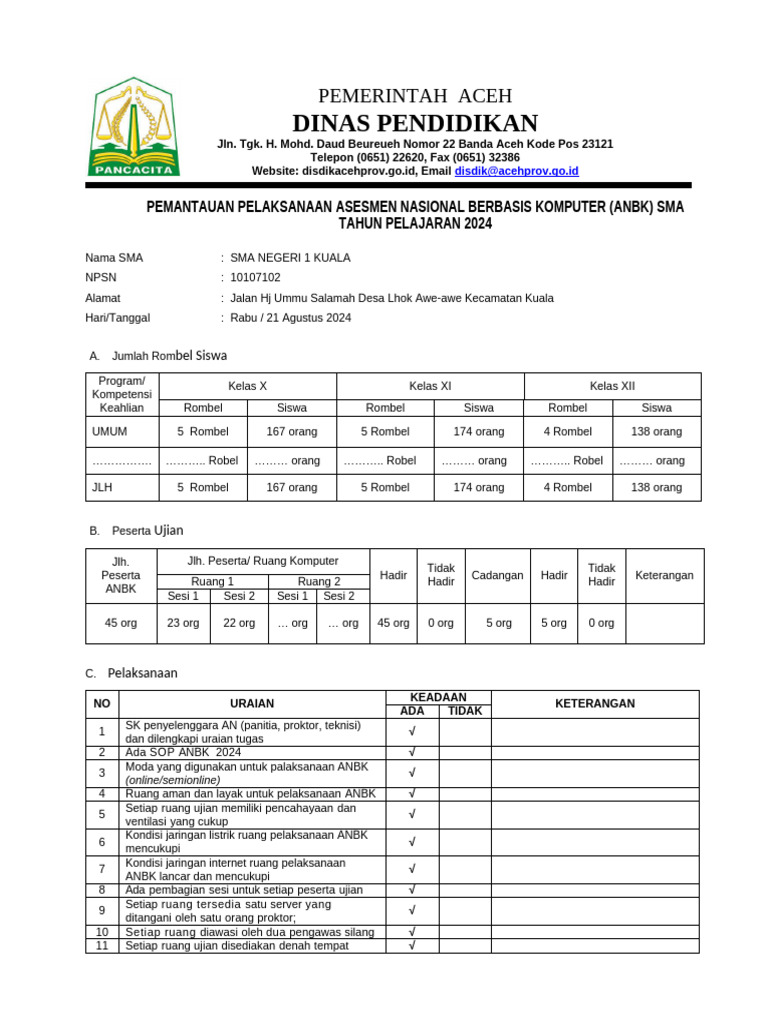 Instrumen Pemantaun ANBK 2024 SMA | PDF