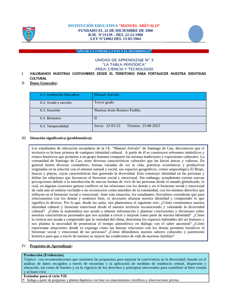 Unidad De Aprendizaje 3 Tercer Grado 2023 Pdf