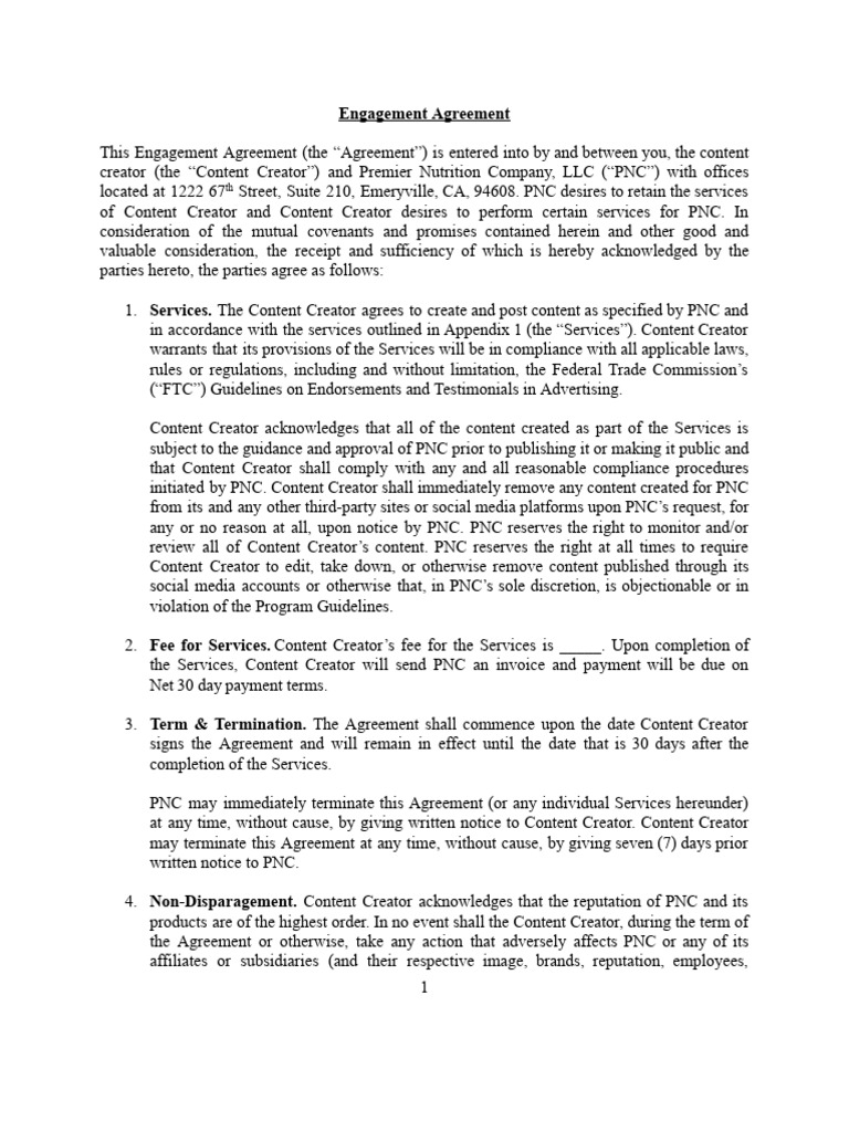 PNC Influencer Engagement Agreement | PDF