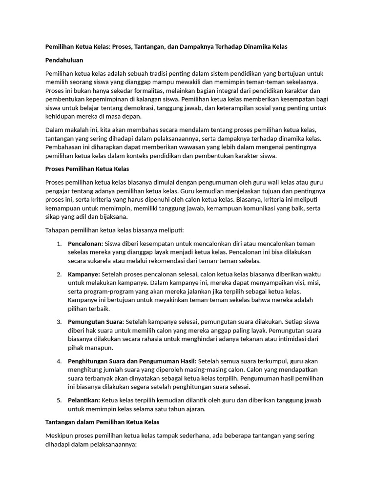 Tata Cara Pemilihan Ketua Kelas | PDF