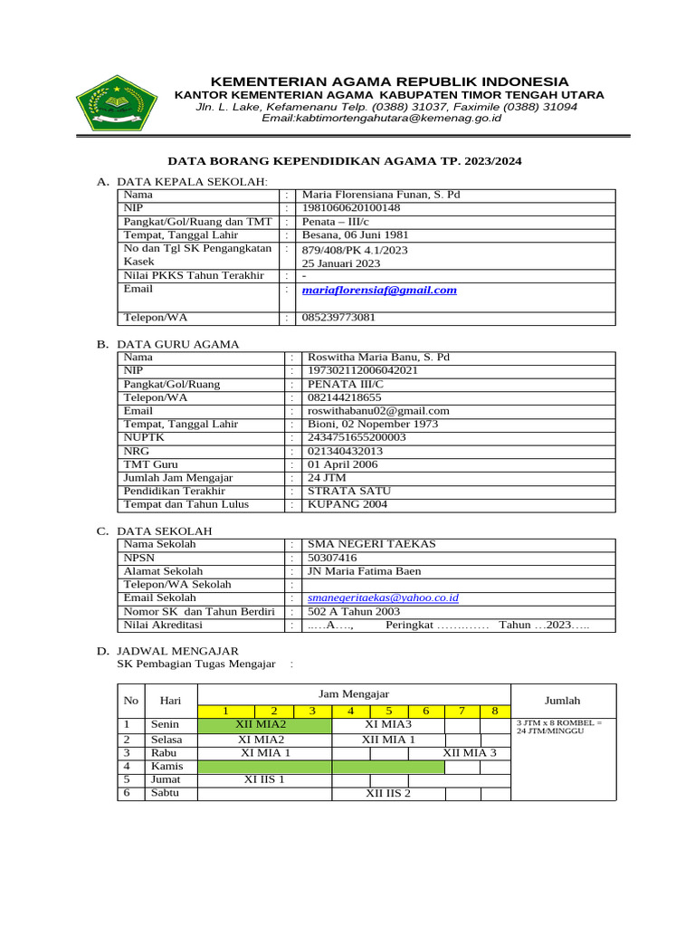 Form Data Borang Fix | PDF