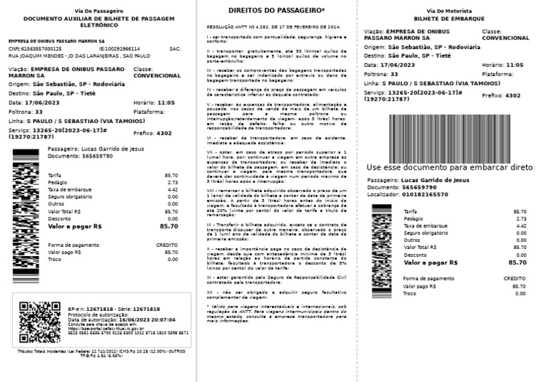 Use Esse Documento para Embarcar Direto: Documento Auxiliar de Bilhete de Passagem Eletrônico ...