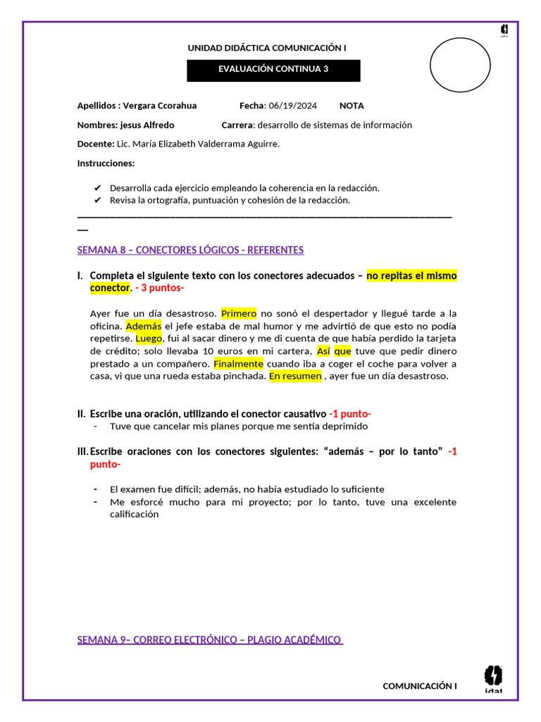 EC3-COM1-2024 (1) Examen Comu Jesus Alfredo Vergara Ccorahua | PDF