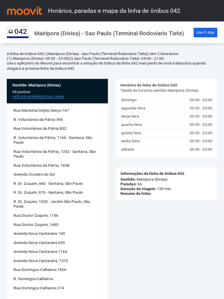 Mairipora (Divisa) - Sao Paulo (Terminal Rodoviario Tiete) : Horários ...