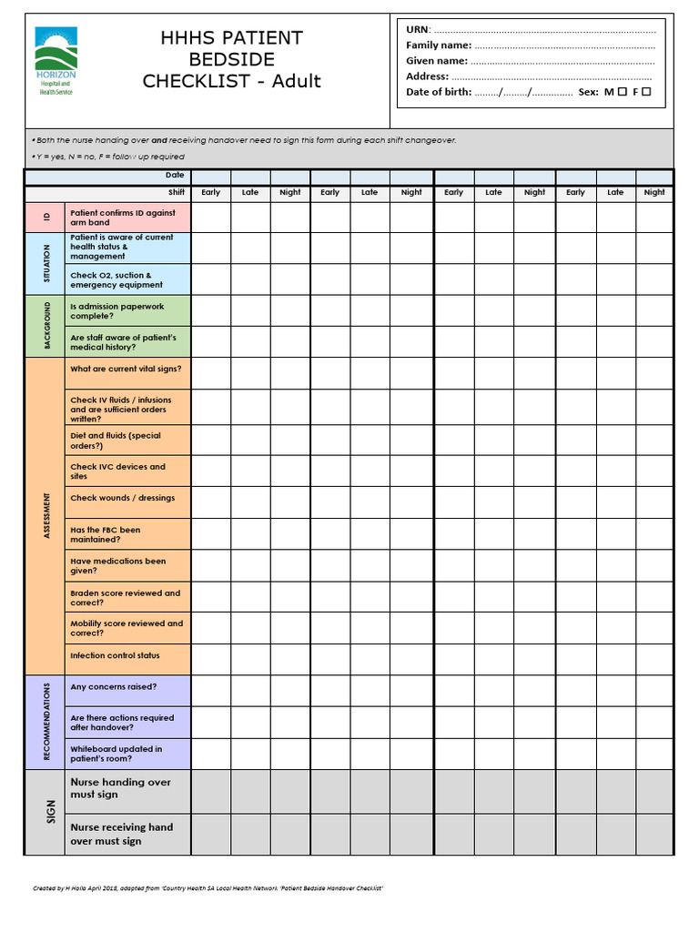 Bedside Checklist - Adult | PDF