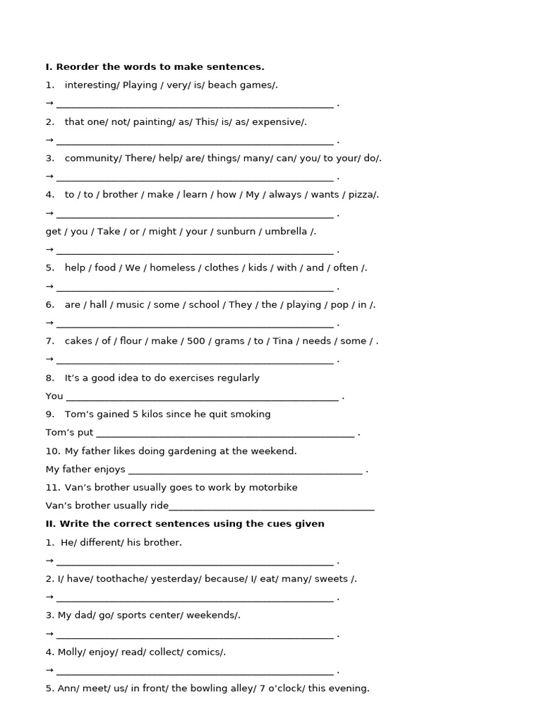Reorder The Words To Make Sentences | PDF