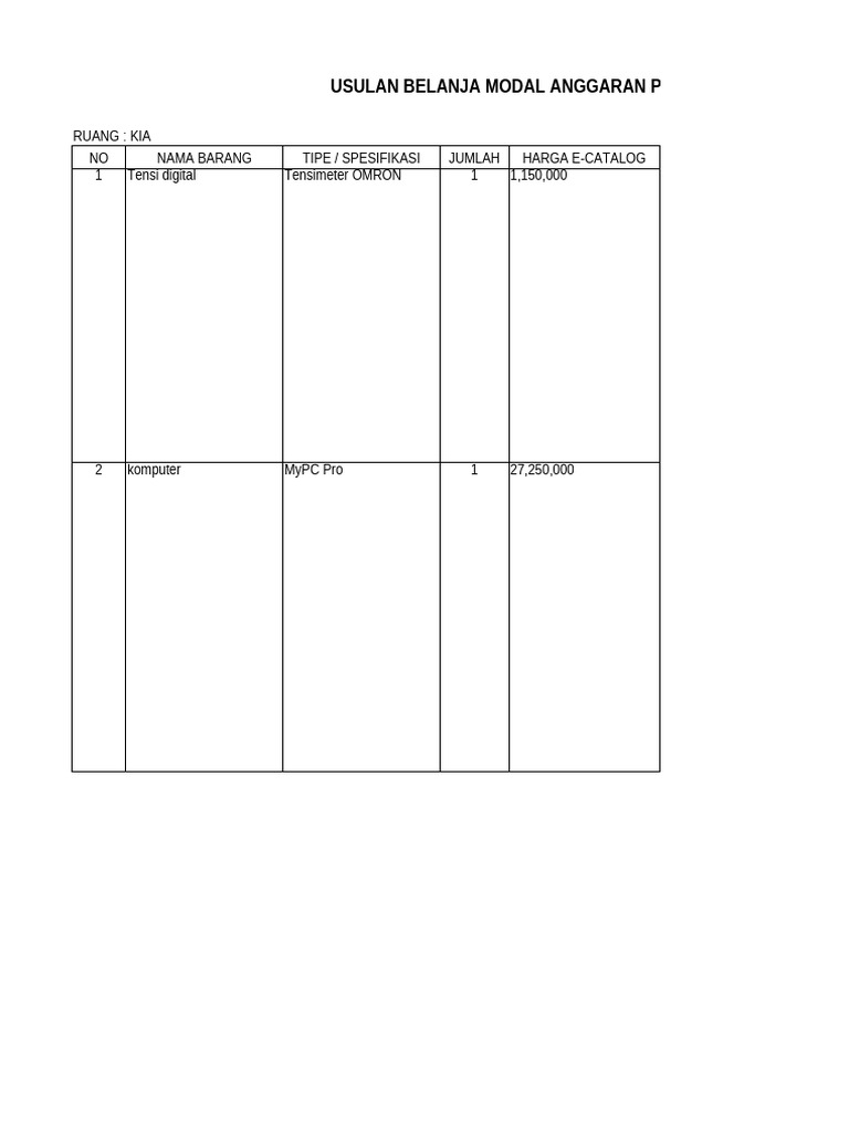 USULAN BELANJA MODAL ANGGARAN PERUBAHAN 2024 | PDF