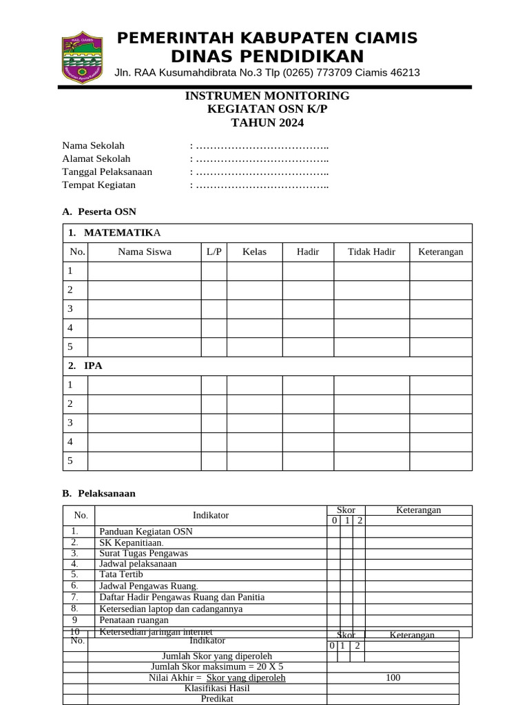 Lembar Monev Osn | PDF