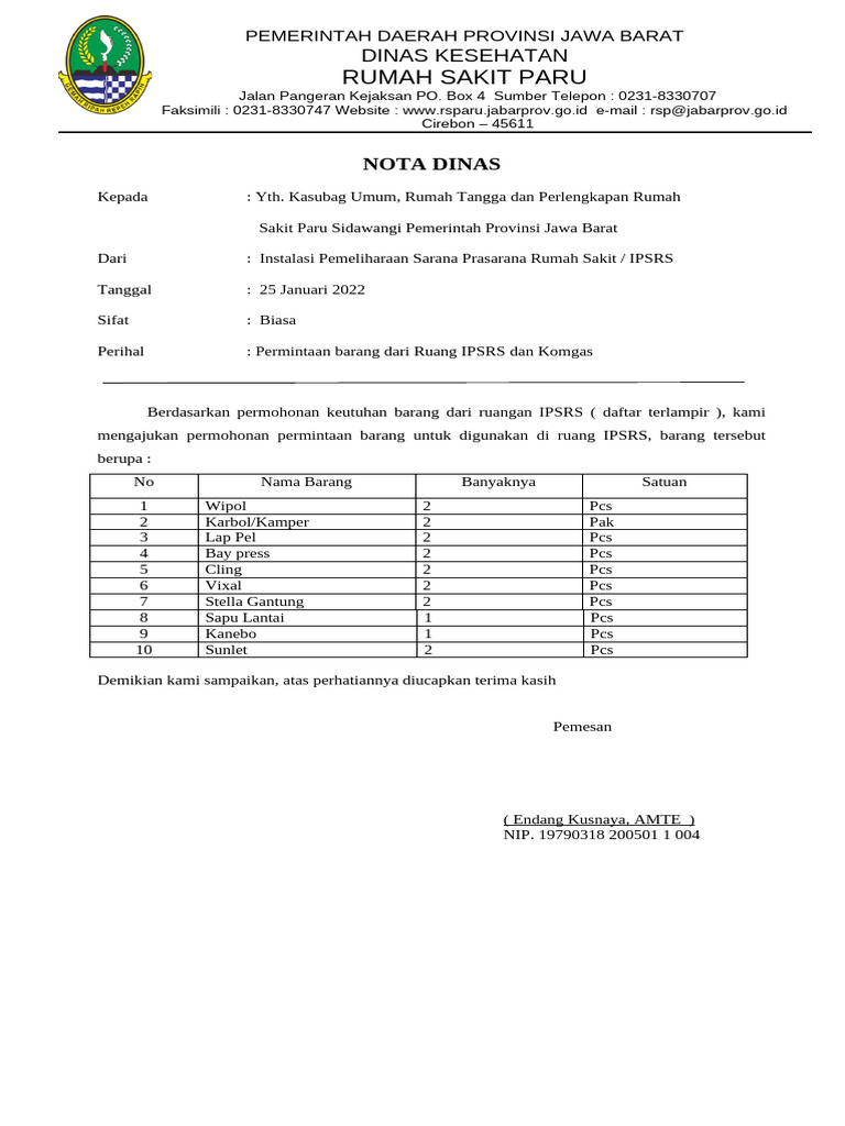 NOTA DINAS Bon BARANG | PDF