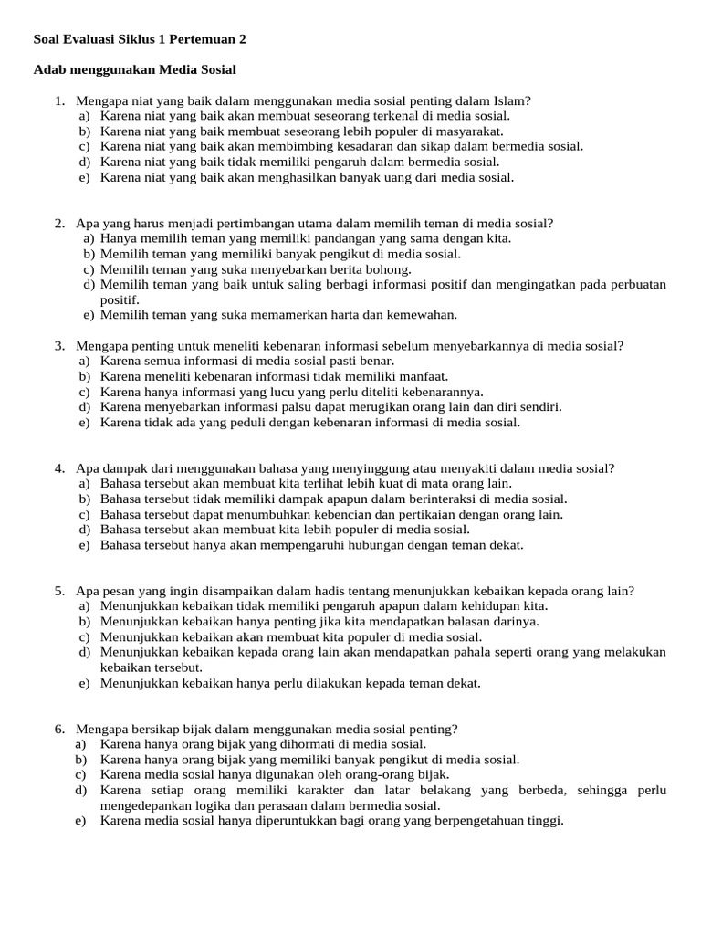 Soal Evaluasi Siklus 1 Pertemuan 2 Dan Siklus 2 | PDF