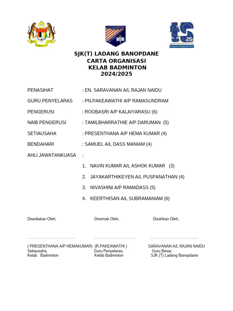 Carta Organisasi Badminton | PDF
