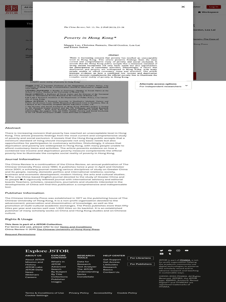 Poverty in Hong Kong On JSTOR | PDF