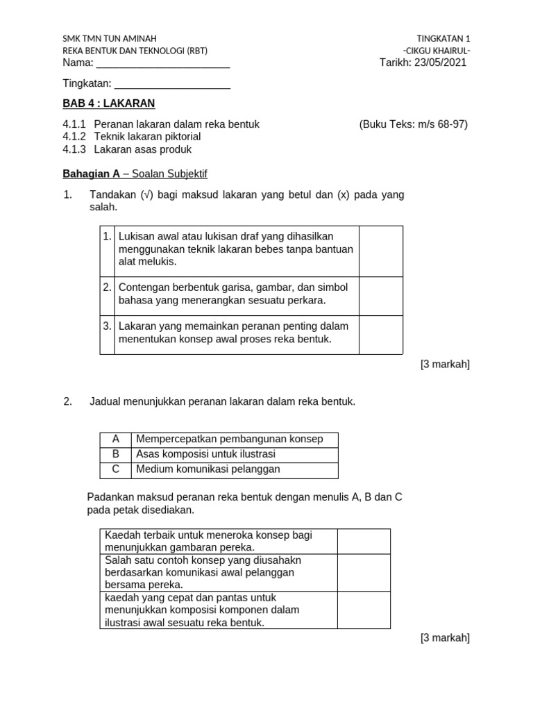 BAB 4.1.1 LAKARAN(LAKARAN PIKTORIAL)Objektif-Form1_B230521 | PDF