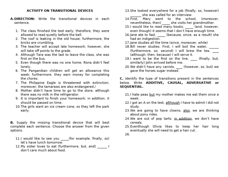 Activity On Transitional Devices | PDF